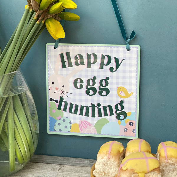 Happy Egg Hunting Easter Metal Sign - Hendog Designs